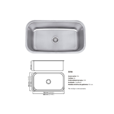 Tarja submontar Eclipse acero inoxidable - SR3018-18 - Sink - El Tio Sam Puerto Vallarta - El ...