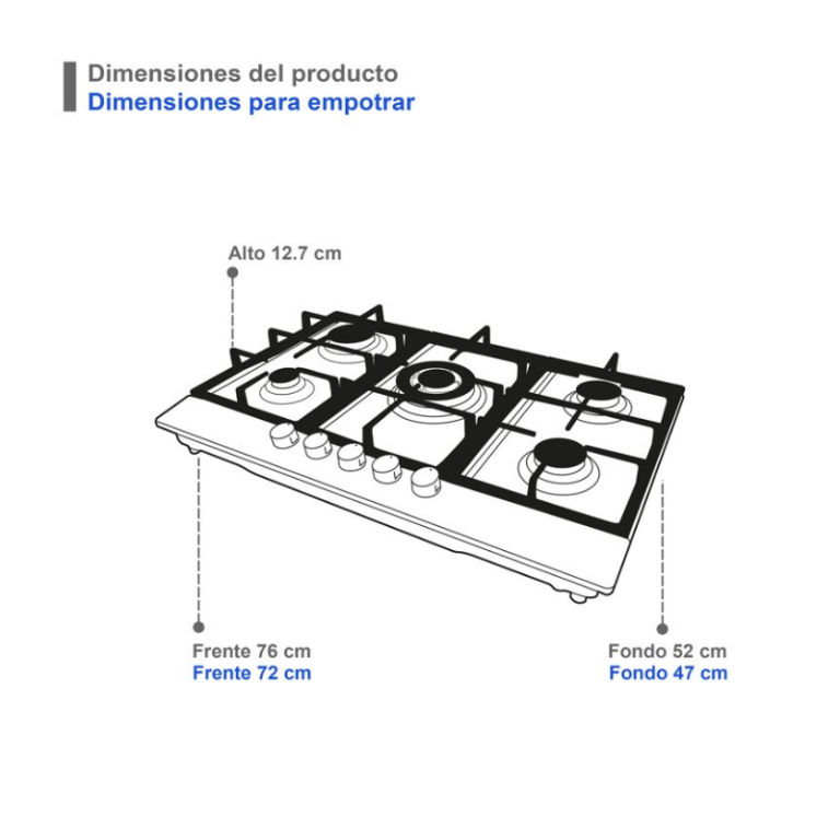 Parrilla gas 5 quemadores Supra - 5Q-PS-76 - gas cooktop - El Tio Sam ...