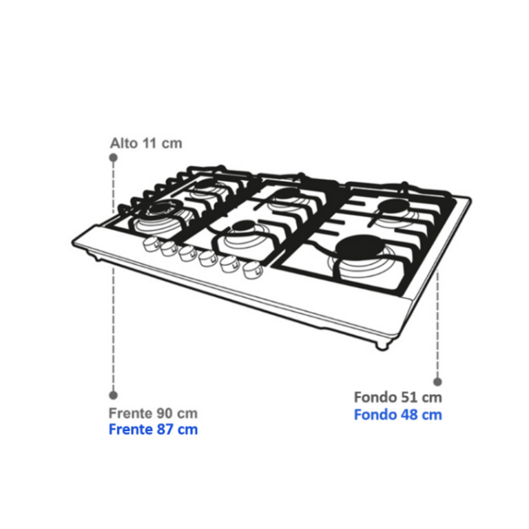 Parrilla gas 6 quemadores 90 cm Supra - DIAMOND STEEL - gas cooktop ...